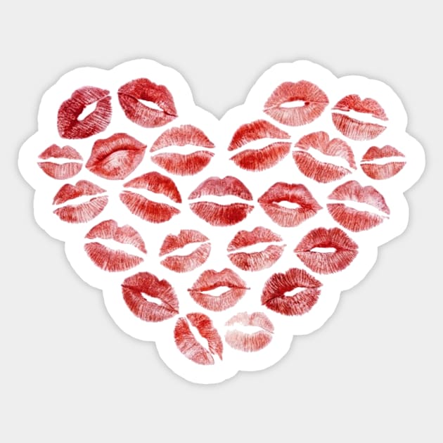 Lipstick Kisses Heart - Heart - Sticker | TeePublic