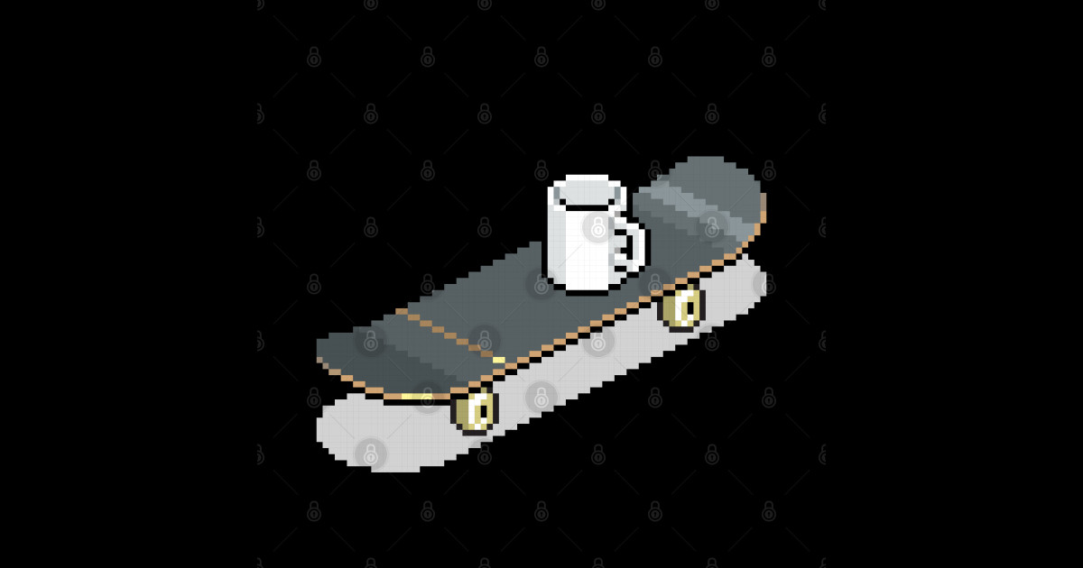 Retro 8 bit skateboard and cup - Retro - Sticker | TeePublic