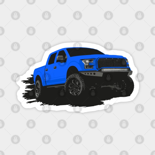 Lifted Blue Raptor pickup - Ford F150 - Magnet | TeePublic