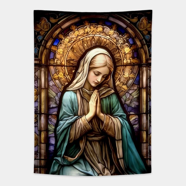 Stained Glass Blessed Virgin Mary - Virgin Mary - Tapestry | TeePublic