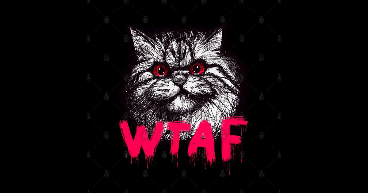 WTAF Disgusted Cat Face Illustration - Cat - Sticker | TeePublic