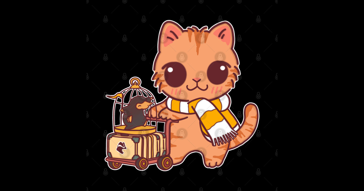 Cute Tabby Cat at the Magic Train Station - Magic Cat - Sticker | TeePublic