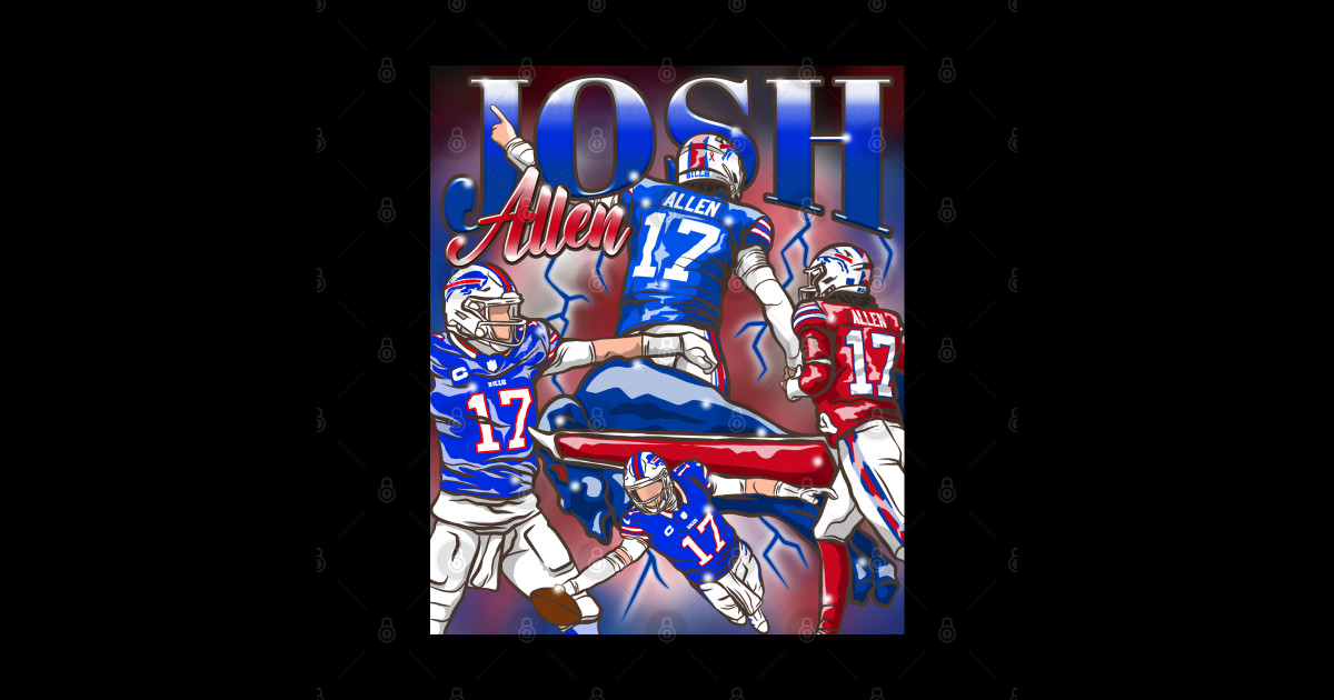 Josh Allen GOAT 17 Vintage Style Cartoon - Nfl - Magnet | TeePublic