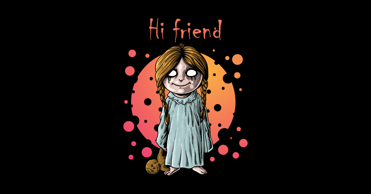 Hi Friend - Creepy kid with voodoo doll - Creepy Cute - Sticker | TeePublic