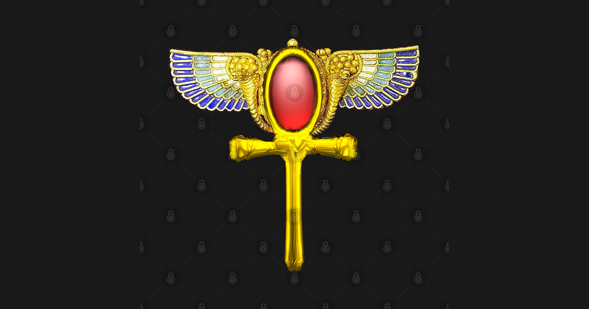 RED TALISMAN Gold Ankh with Wings and Cornucopia Egyptian Eternal Life ...