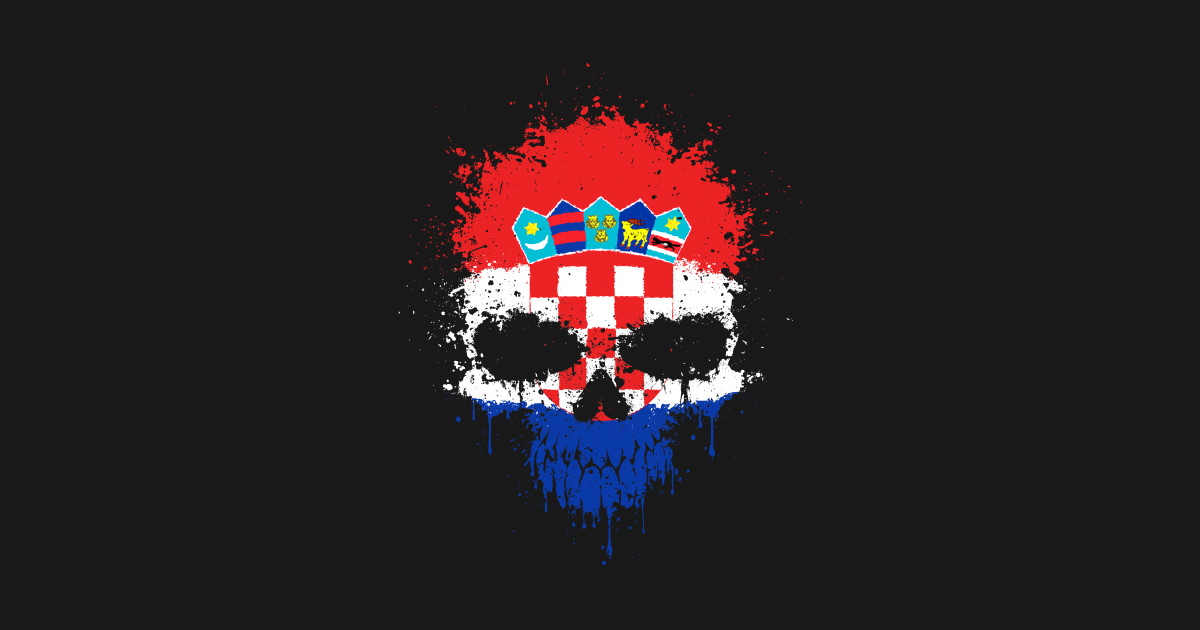 Chaotic Croatian Flag Splatter Skull - Croatia - T-Shirt | TeePublic