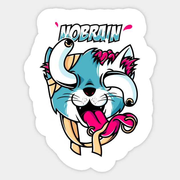 NO BRAIN - Cat - Sticker | TeePublic