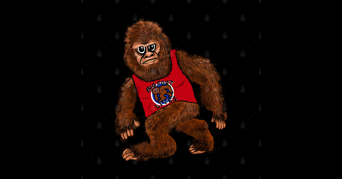 Bigfoot Wearing Sasquatch T-Shirt - Bigfoot - Posters and Art Prints ...