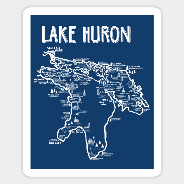 Lake Huron Map - Lake Huron - Sticker | TeePublic