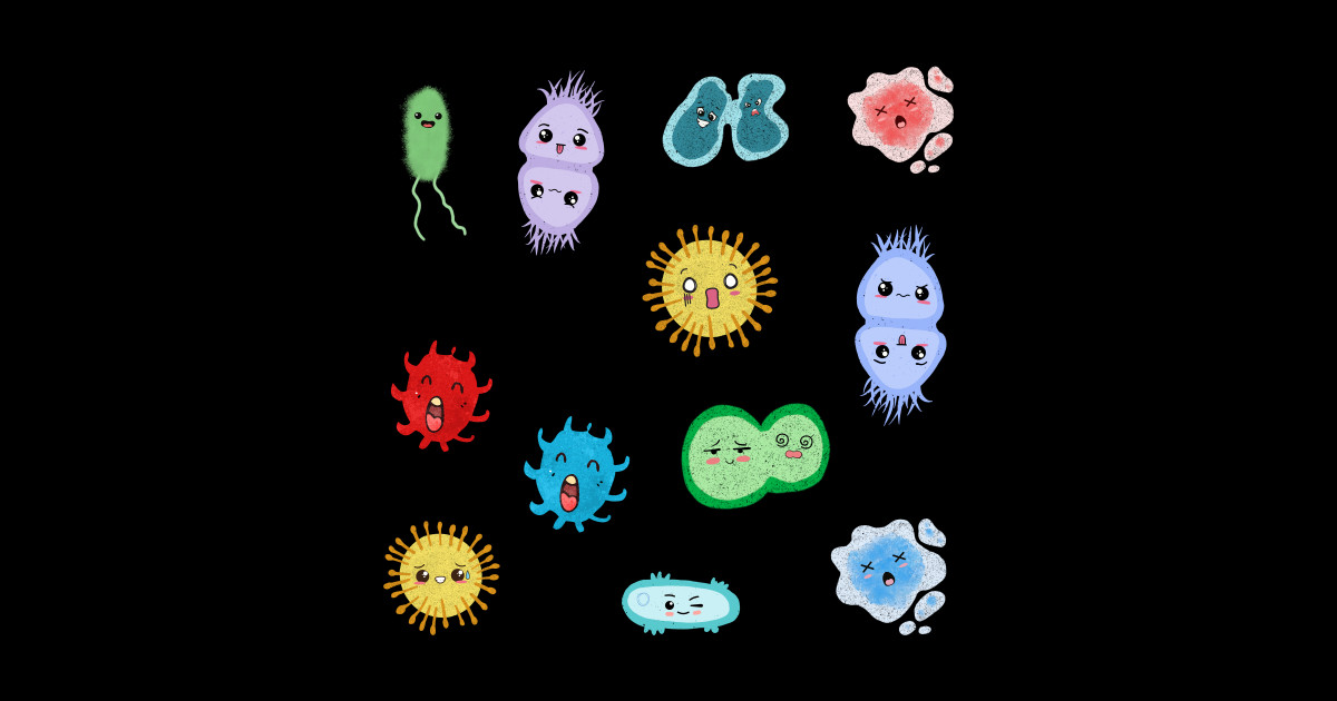 Cute Microbes Bacteria, Virus, Ecoli, MicroBiology Seamless Pattern ...