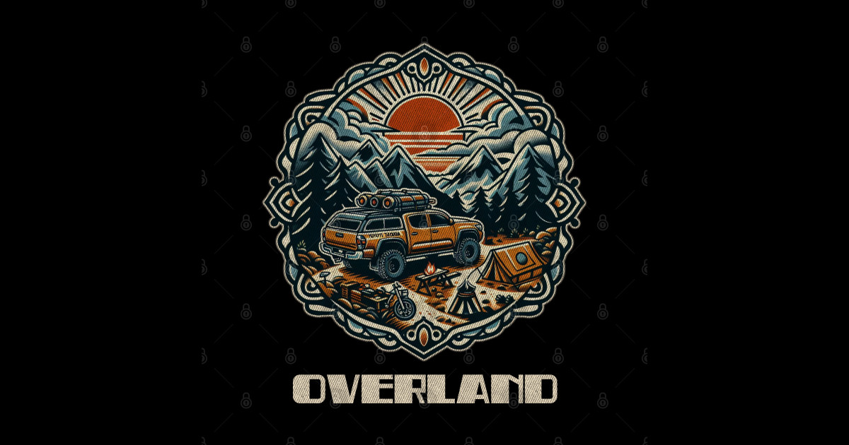 Overland Toyota sunset campground - Overlanding - Sticker | TeePublic