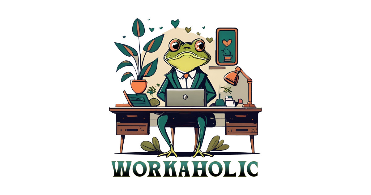 Workaholic cartoon frog - Workaholic - T-Shirt | TeePublic