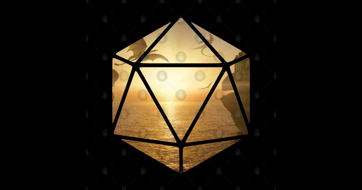 Geometric D20 Dragon Landscape Print - D20 Dice - Sticker | TeePublic