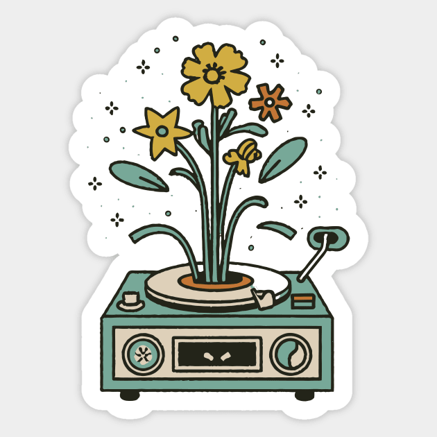 Floral Record Player - Record Player - Sticker | TeePublic