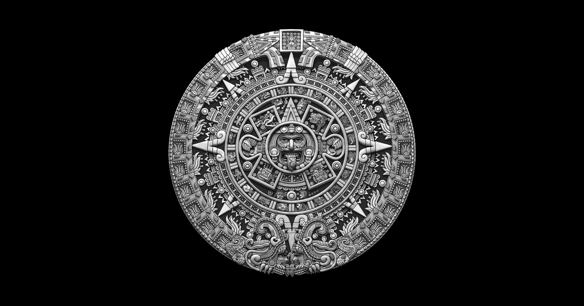 Aztec Sun Stone Calendar Greyscale - Aztec Calendar - Sticker | TeePublic