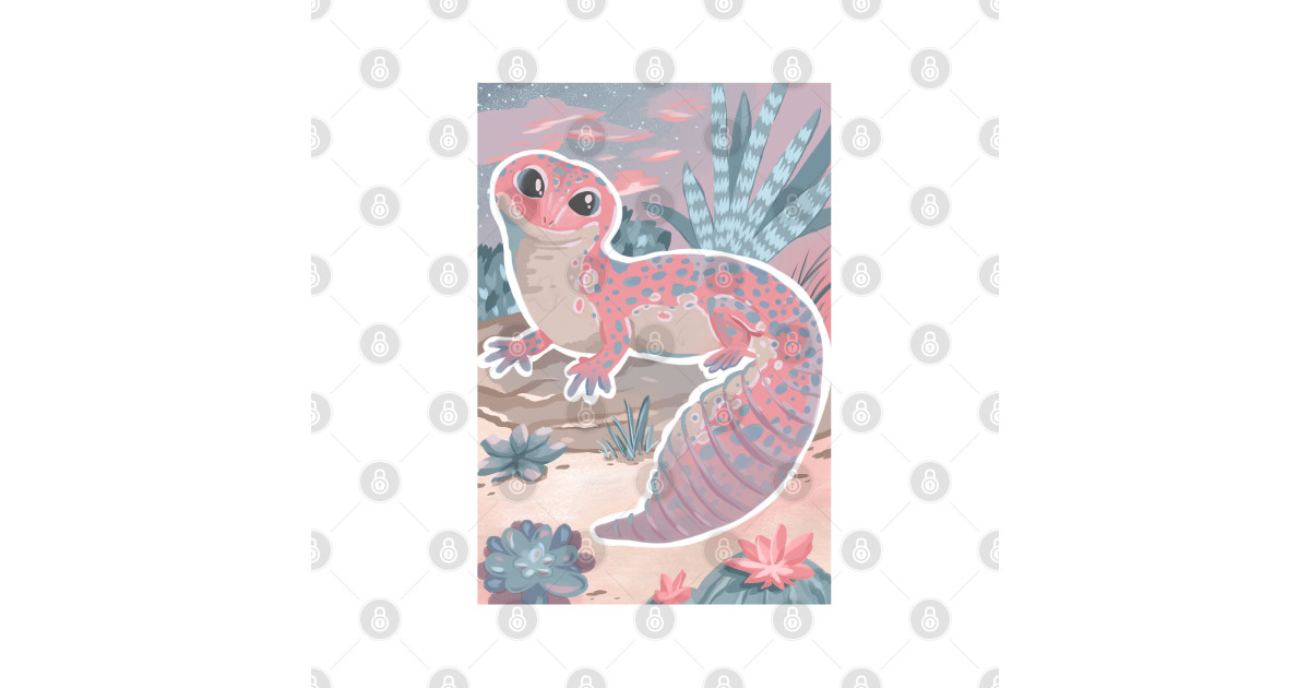 Pink Leopard Gecko and Succulents - Leopard Gecko - T-Shirt | TeePublic
