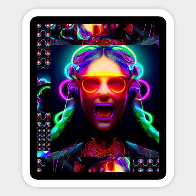 Neon Cyberpunk Urban Pop Girl - Neon Cyberpunk Urban Pop Girl - Sticker ...