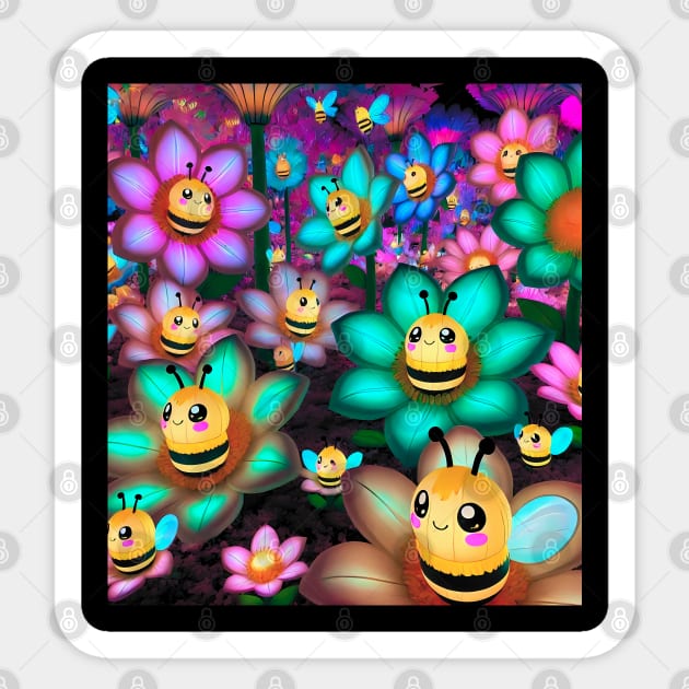 Adorable Neon Bee Garden - Neon Bees - Sticker | TeePublic