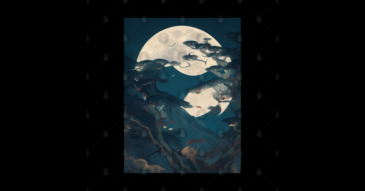 Japanese moon art - Japanese Moon - Sticker | TeePublic