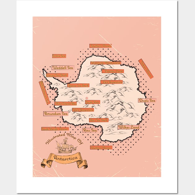 Illustrated Map Of Antarctica - Illustrated Map Of Antarctica - Posters ...