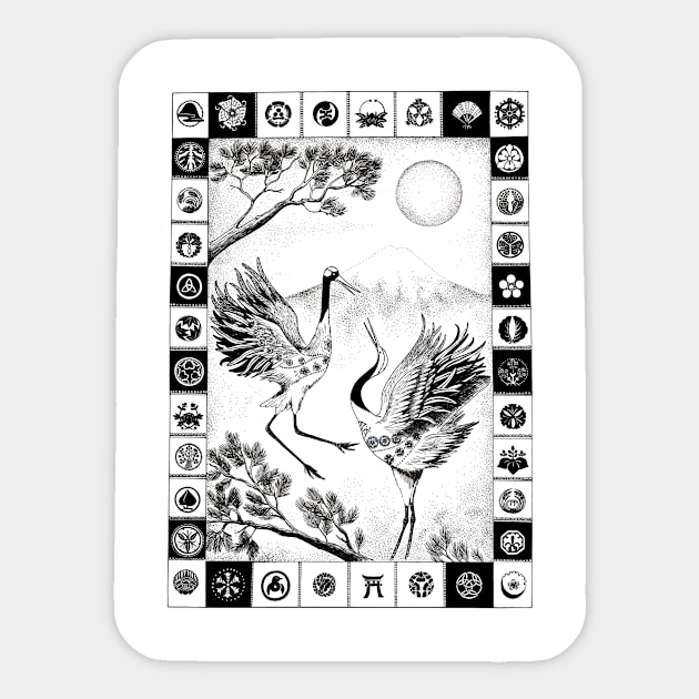 Japanese Cranes for Coloring - For Coloring - Sticker | TeePublic
