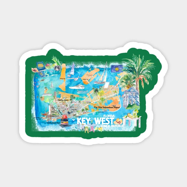 Key West Florida Illustrated Travel Map with Roads and HighlightsM ...