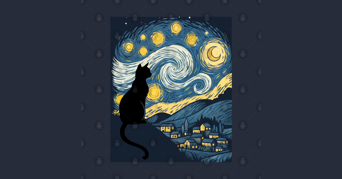 Van Gogh Cat - Van Gogh Cat - T-Shirt | TeePublic