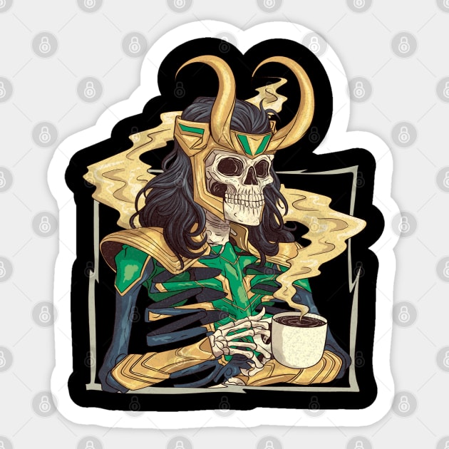 Skeleton God of Mischief - Coffee Art - Villain - Sticker | TeePublic