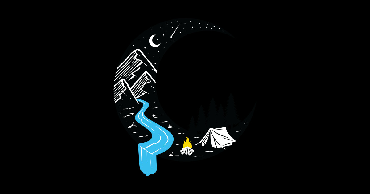 Crescent Moon and Camping - Crescent Moon - Sticker | TeePublic