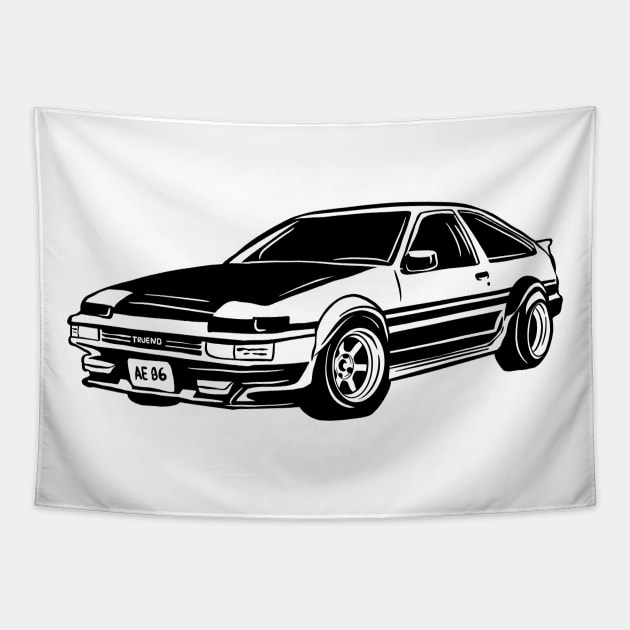 AE86 Trueno Line Art retro JDM car 90s - Ae86 Trueno - Tapestry | TeePublic