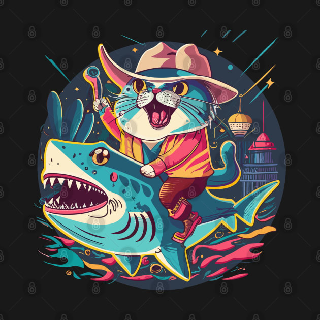 Cat Riding Shark - Cat - T-Shirt | TeePublic