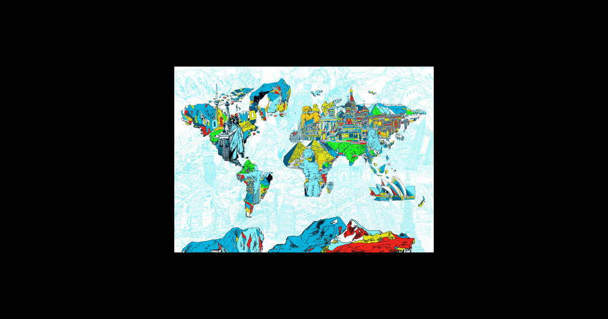 world map landmarks - World Map - Sticker | TeePublic