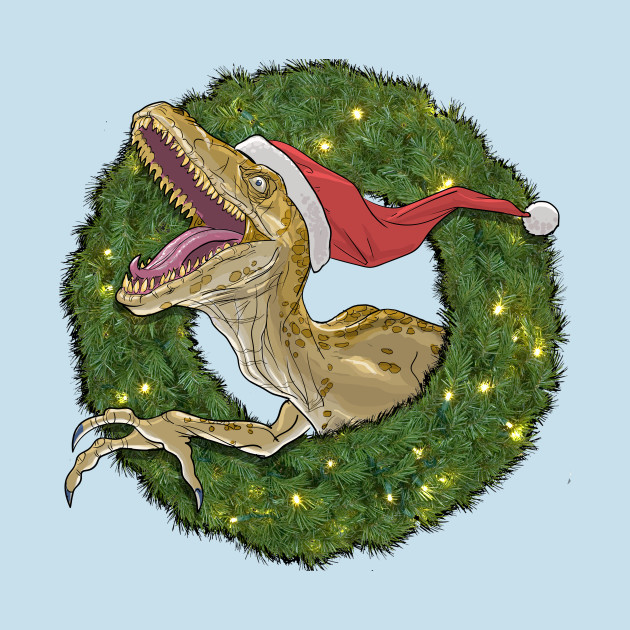 Velociraptor and Christmas Wreathe - Christmas Velociraptor - T-Shirt ...