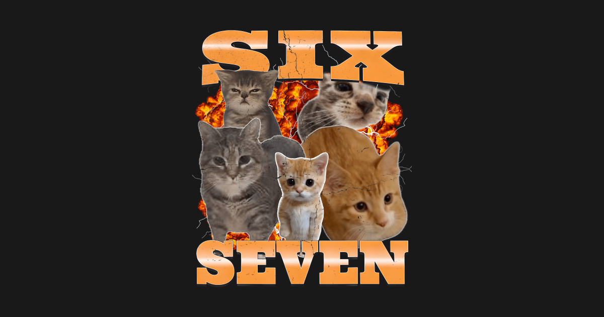 Six Seven Cat Bootleg - Funny Cat Meme - T-Shirt | TeePublic