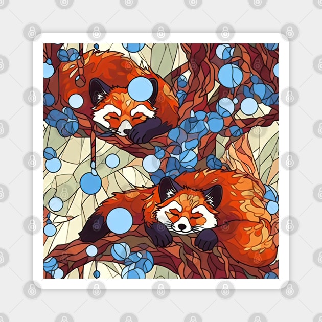 Two cute sleeping red pandas pattern - Red Panda - Magnet | TeePublic