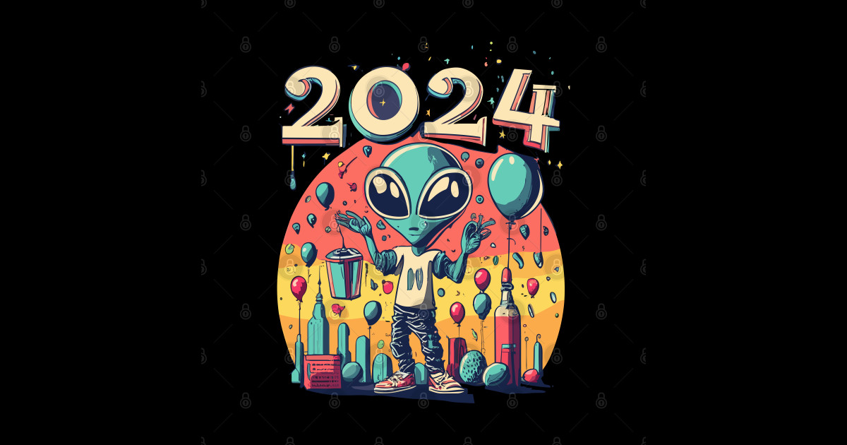 2024 Celebration - Alien New Years Eve NYE - New Years Eve - Sticker ...