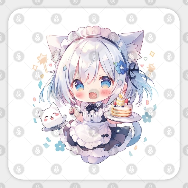 Chibi cute cat girl maid - Anime - Sticker | TeePublic