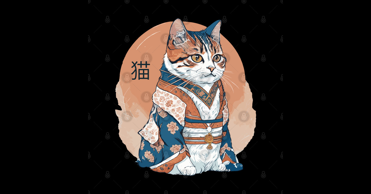 Japanese Cat Wearing Traditional Clothes - Japanese Cat - Sticker ...