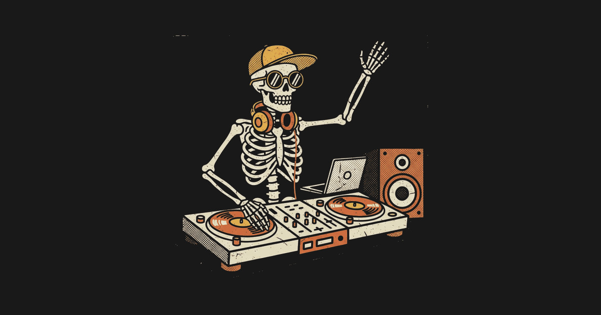Skeleton DJ Turntable Music Skull Halloween Rave Party Cool - Skeleton ...