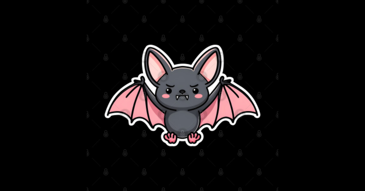 Grumpy Bat with Adorable Pink-Outlined Wings - Bat - Sticker | TeePublic