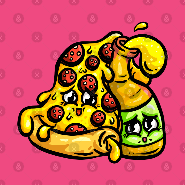 Pizza Slice and Beer Chill Weekend Logo Cartoon - Pizza Slice - T-Shirt ...