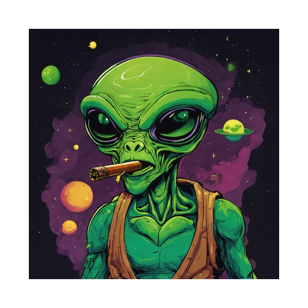 Alien smoking in space - Cigar - T-Shirt | TeePublic