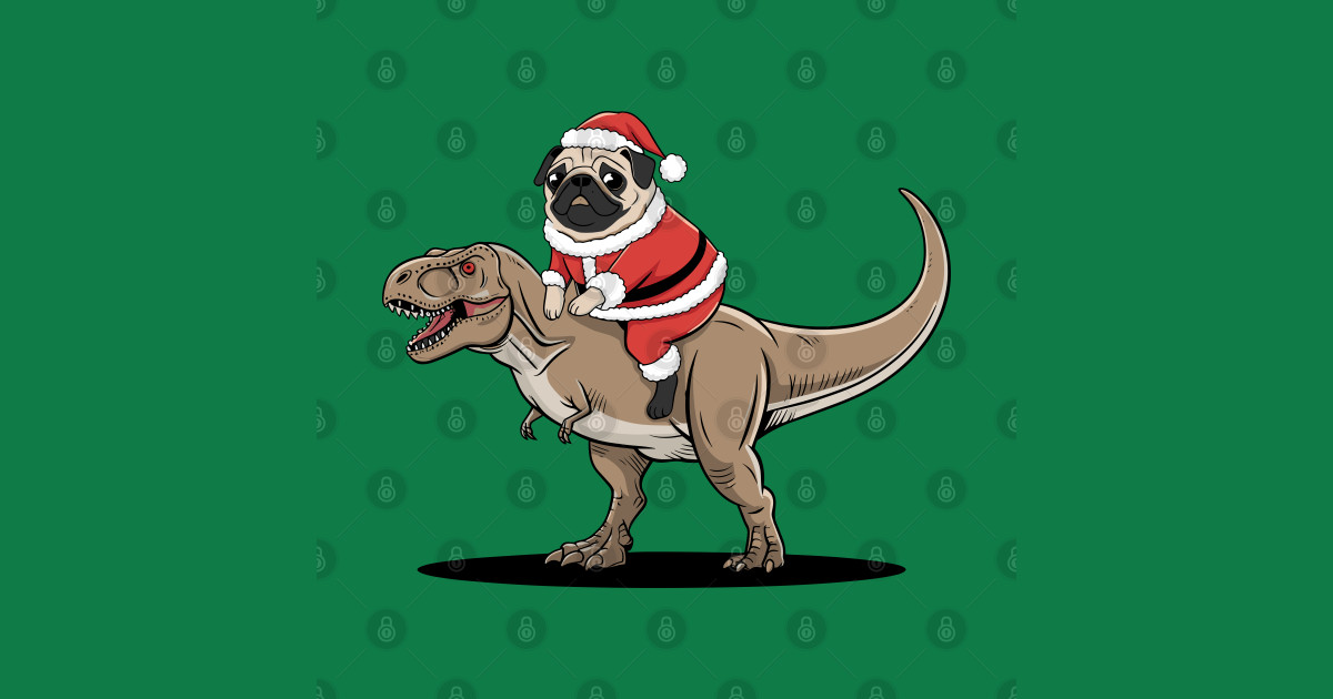 Santa pug riding t-rex - Christmas - T-Shirt | TeePublic