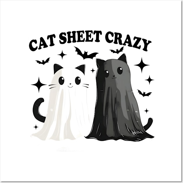Cat Sheet Crazy Halloween, Cute Ghost Cat, Funny Halloween Apparel, Cat ...