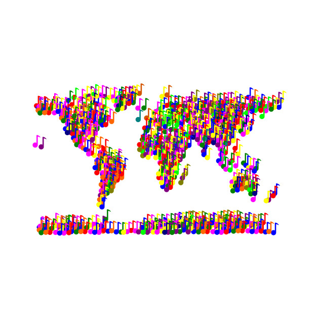 World Map Music Notes - Maps - T-Shirt | TeePublic