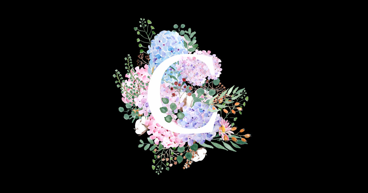 botanical monogram alphabet C hydrangea flowers - Botanical Monogram ...