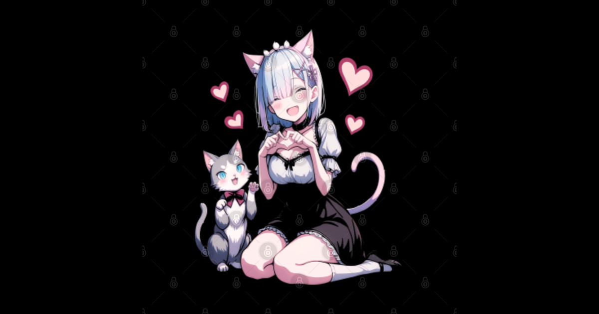 Rem Catgirl Maid with Cat Re - Rem - Sticker | TeePublic