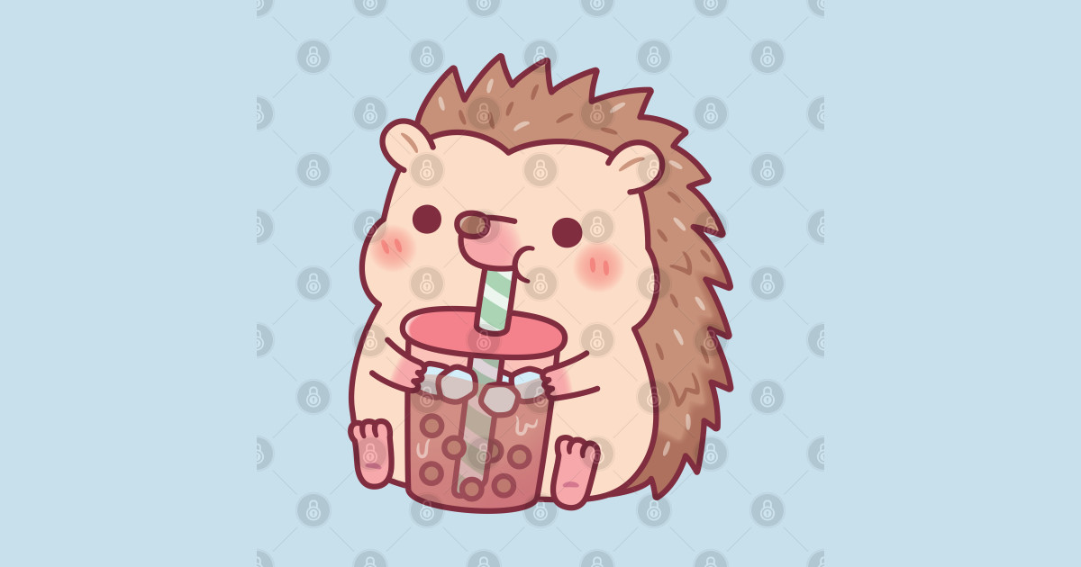 Cute Hedgehog Drinking Boba Tea - Cute Hedgehog - T-Shirt | TeePublic
