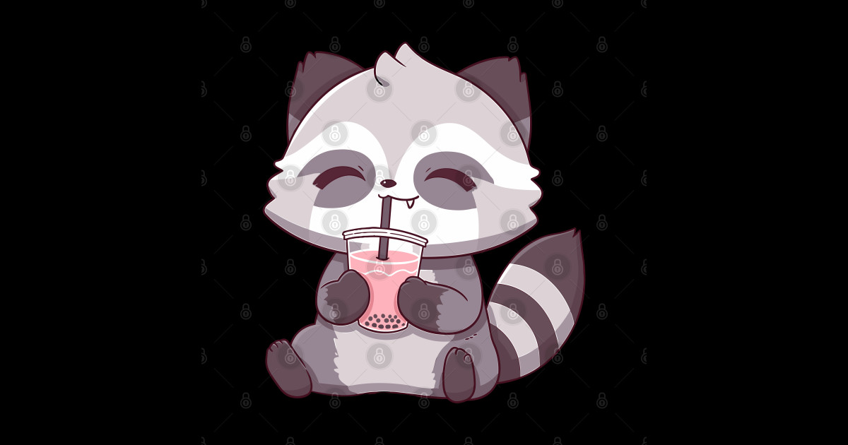 Cute Raccoon Drinking Boba - Raccoon - Sticker | TeePublic