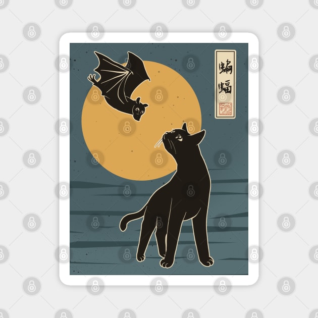 The Cat with Batty - Cat - Magnet | TeePublic